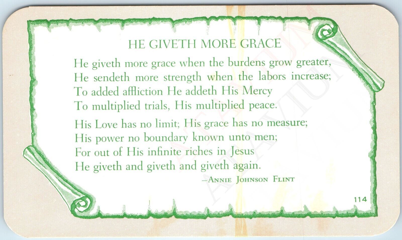 1970s "He Giveth More Grace" Christian Bible Quote Card Annie Johnson ...