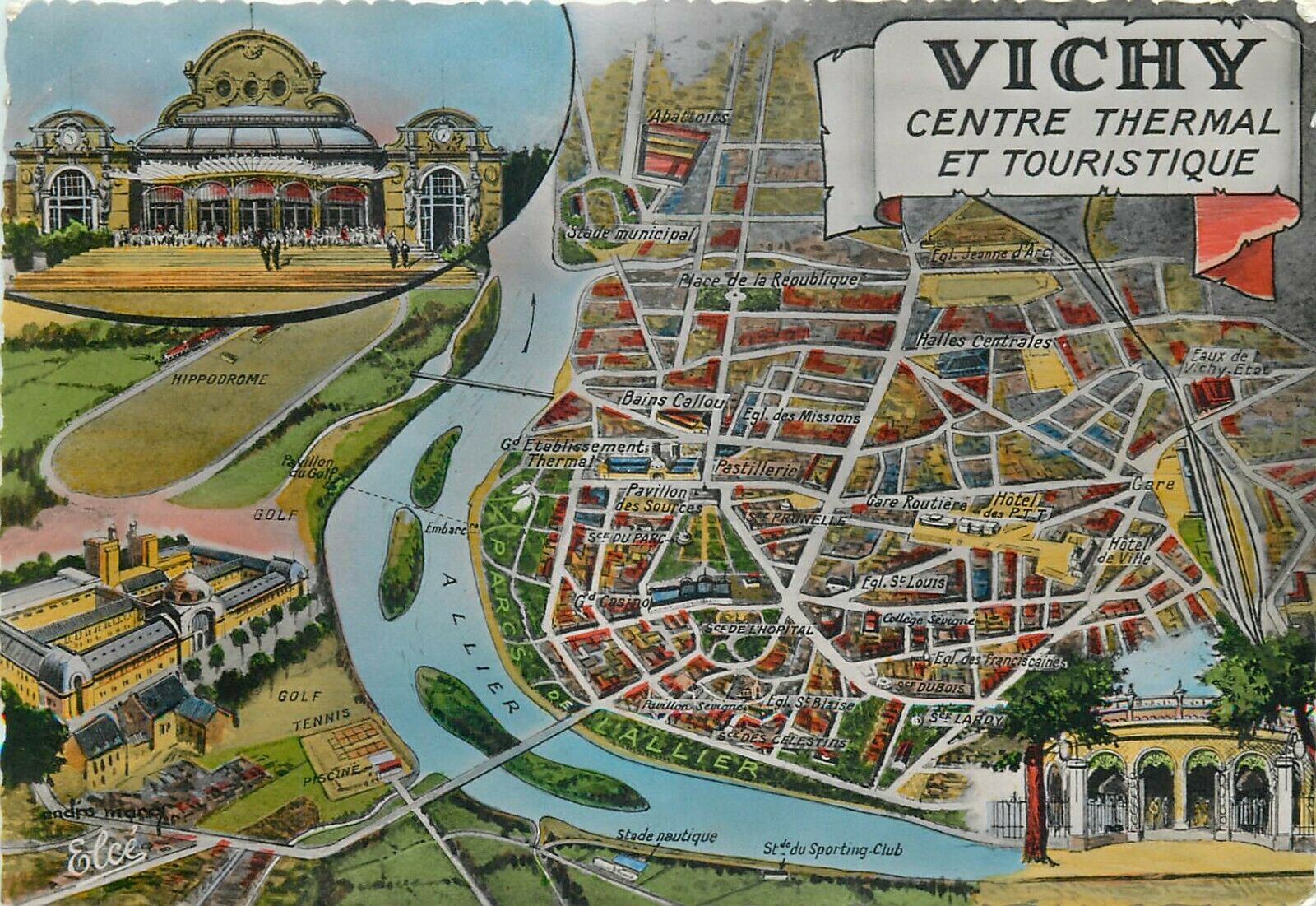 CPSM France Vichy map centre thermal et touristique 1952 postcard ...