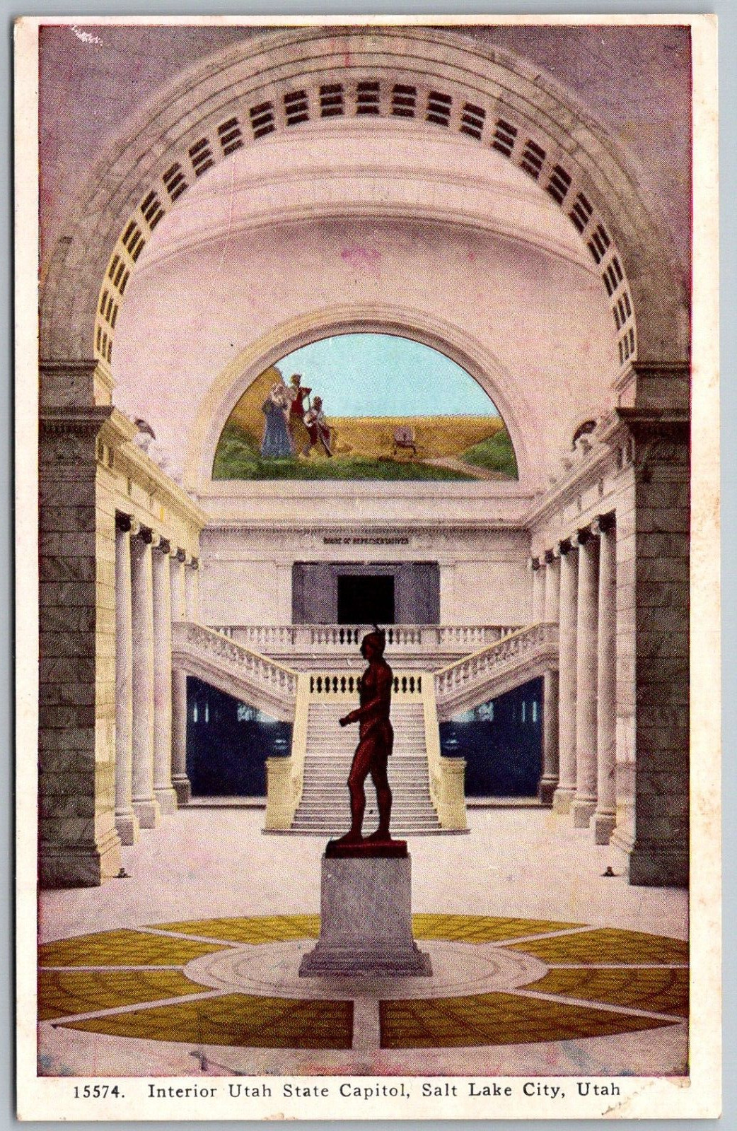 Salt Lake City Utah 1920s Postcard Interior Utah State Capitol Statue ...
