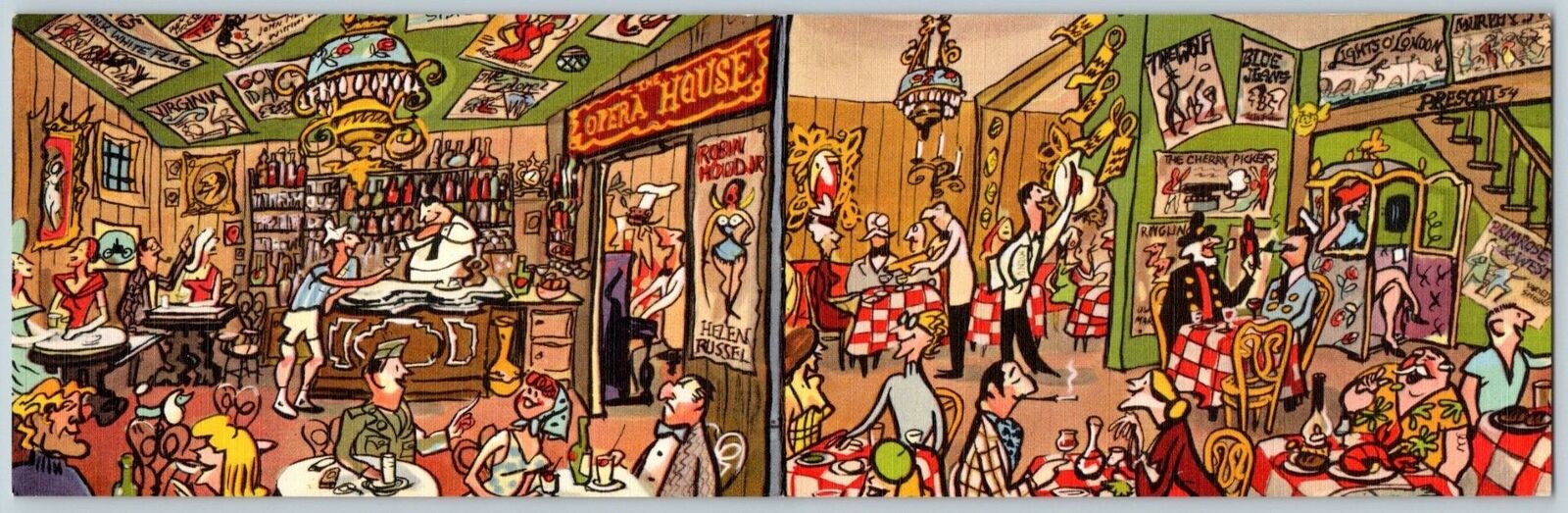 1950'S Nantucket Opera House Restaurant & BAR Folding Linen Postcard ...