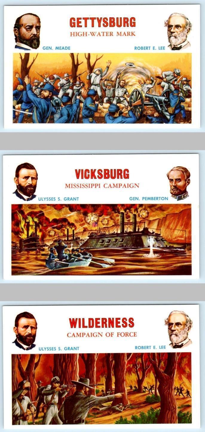 3 Postcards CIVIL WAR Famous Battle Scenes GETTYSBURG, Wilderness ...