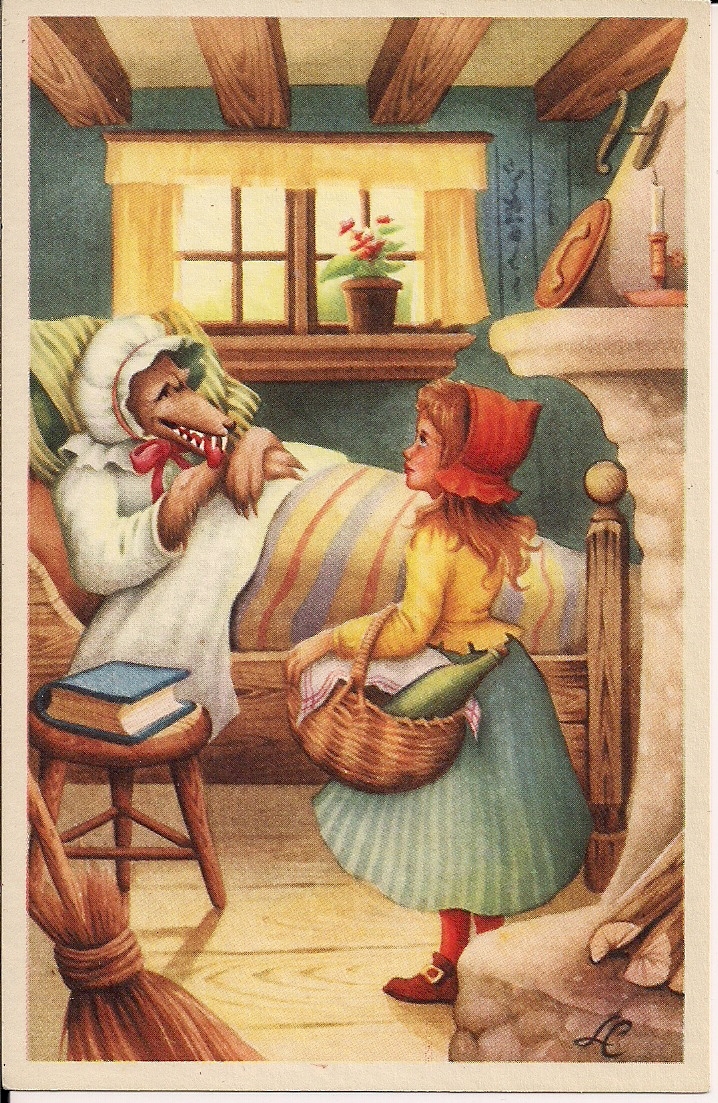 Fairy Tales, Little Red Riding Hood w Wolf 1920's Sweden, Artist Signed ...