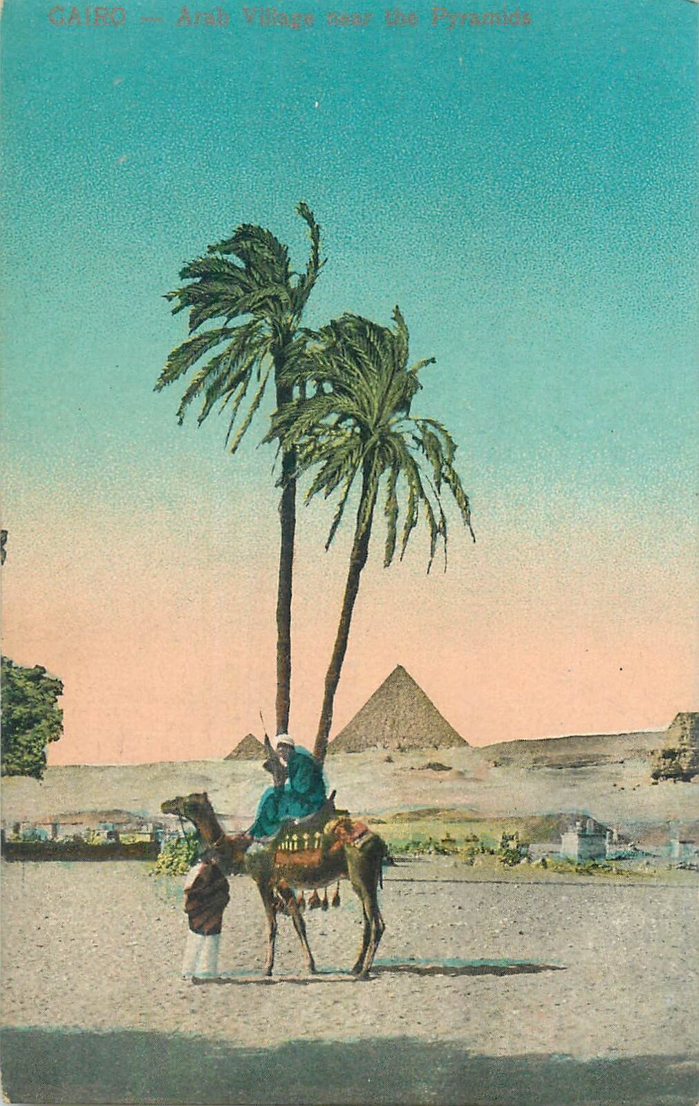Postcard Egypt Cairo Arab village near Pyramids native types and scenes ...