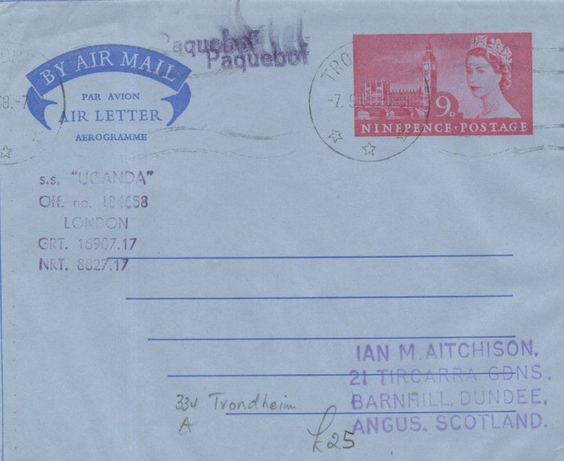 SS Uganda Posted On Board Letter British India Steam Ship Letter Card ...