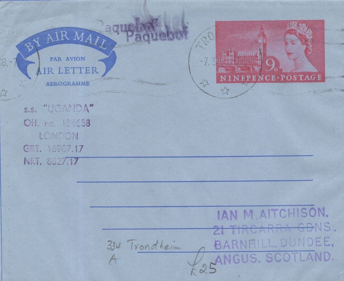 SS Uganda Posted On Board Letter British India Steam Ship Letter Card ...