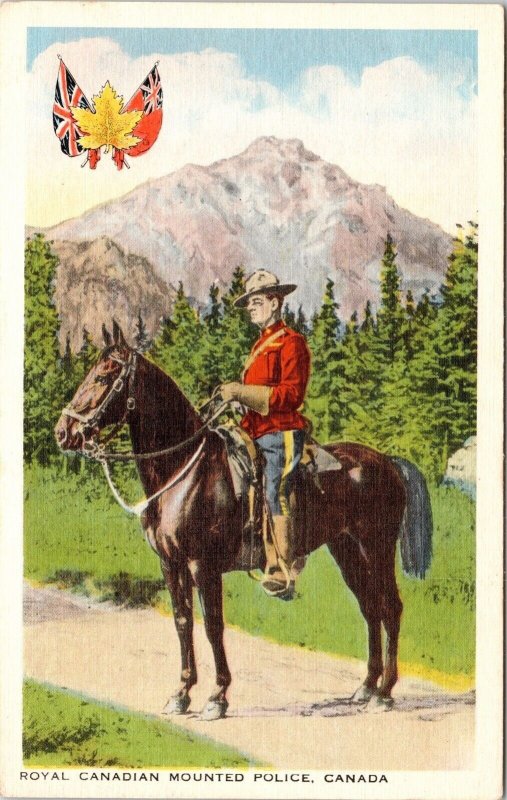 Royal Canadian Mounted Police Horse Scenic Mountain Canada WB Postcard ...