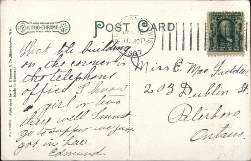Rhinelander WI Brown St. c1910 Postcard | United States - Wisconsin ...