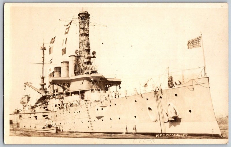 USS Pittsburgh Cruiser Military Navy Ship c1918 WWI RPPC Real Photo ...