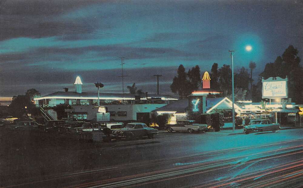 Oxnard California Colonial House Restaurant Exterior at Night Postcard ...