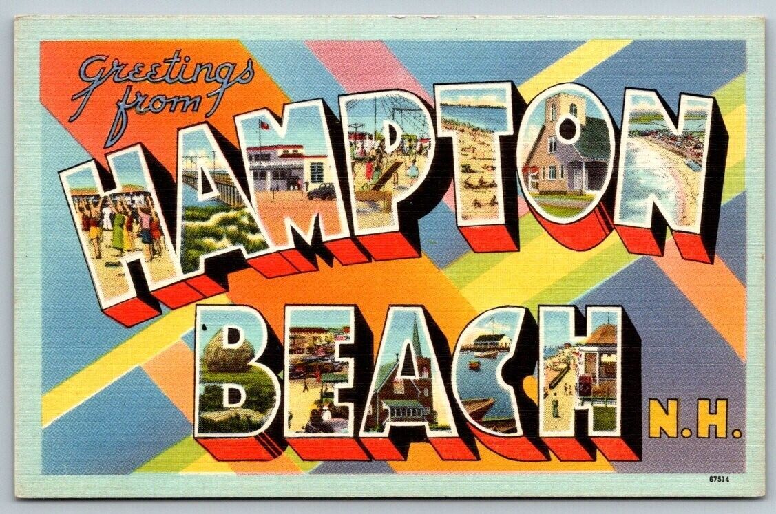 Large Letter Greetings From Hampton Beach New Hampshire 1948 Postcard ...