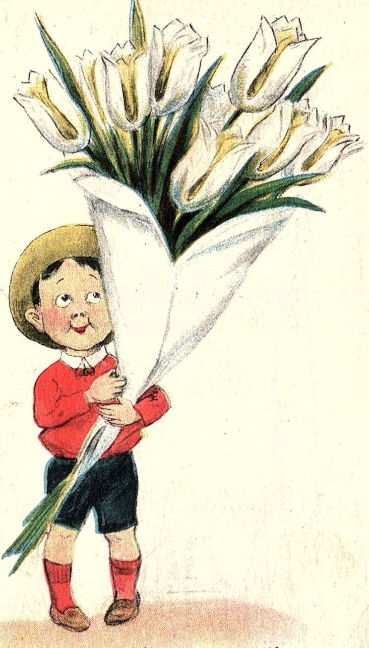 C1910 Valentine BOY MY Girl HAS Two-Lips an SO DO I Cute Tulips ...