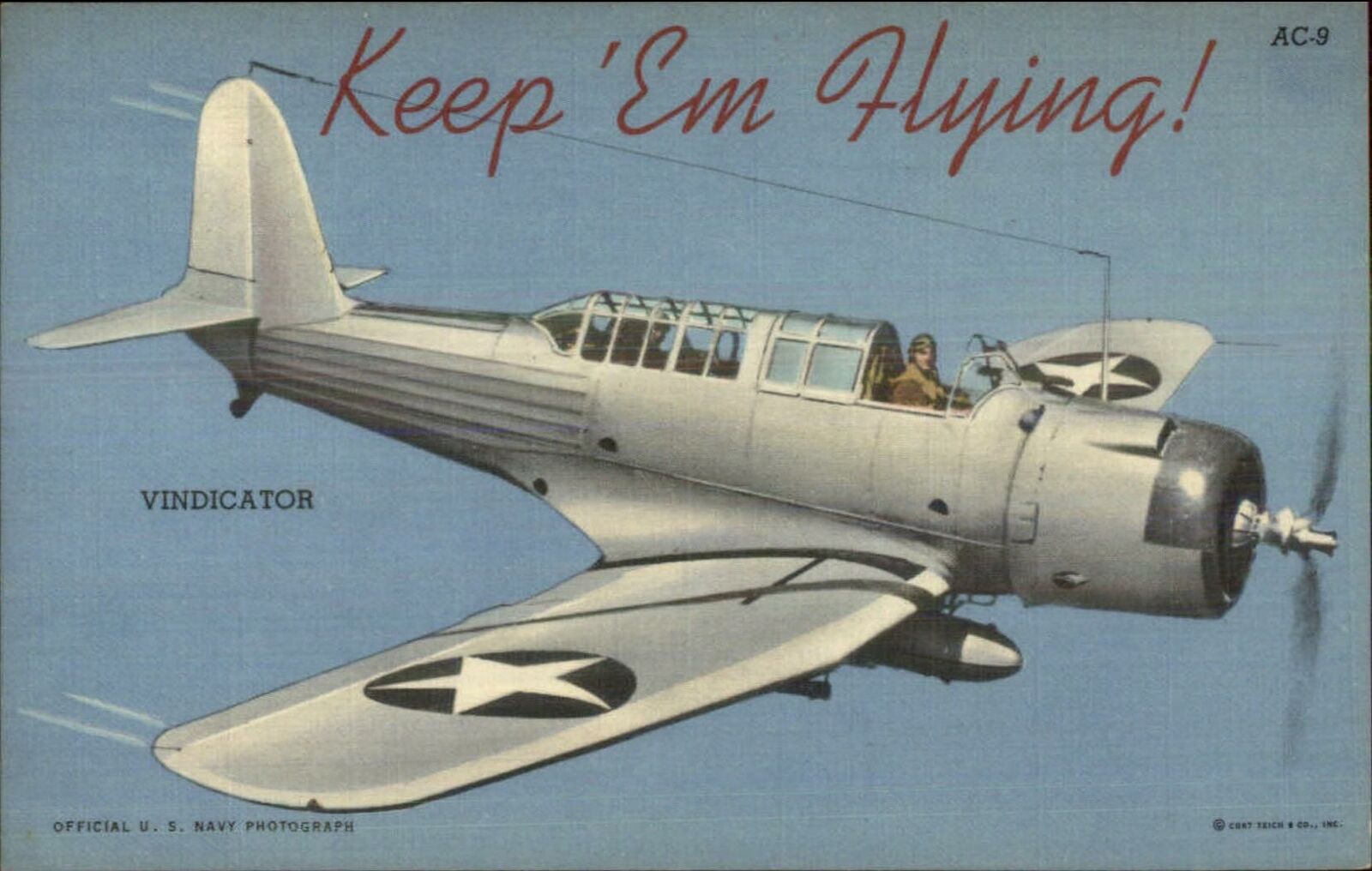 US Military Aviation WWII Airplane Vindicator Curt Teich Linen Postcard ...