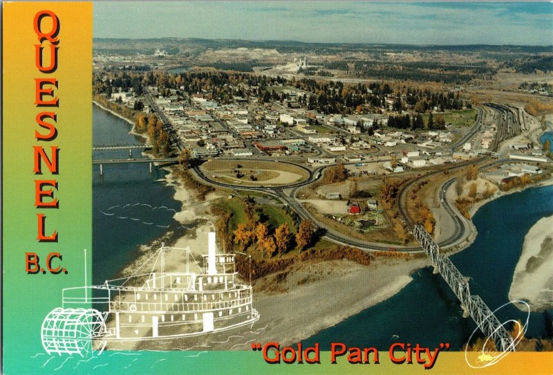 Vintage 80s Postcard Quesnel BC Gold Pan City Sternwheelers Gold Rush ...