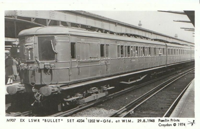 Railway Postcard -Ex LSWR "Bullet" Train at Wimbledon Train Station ...
