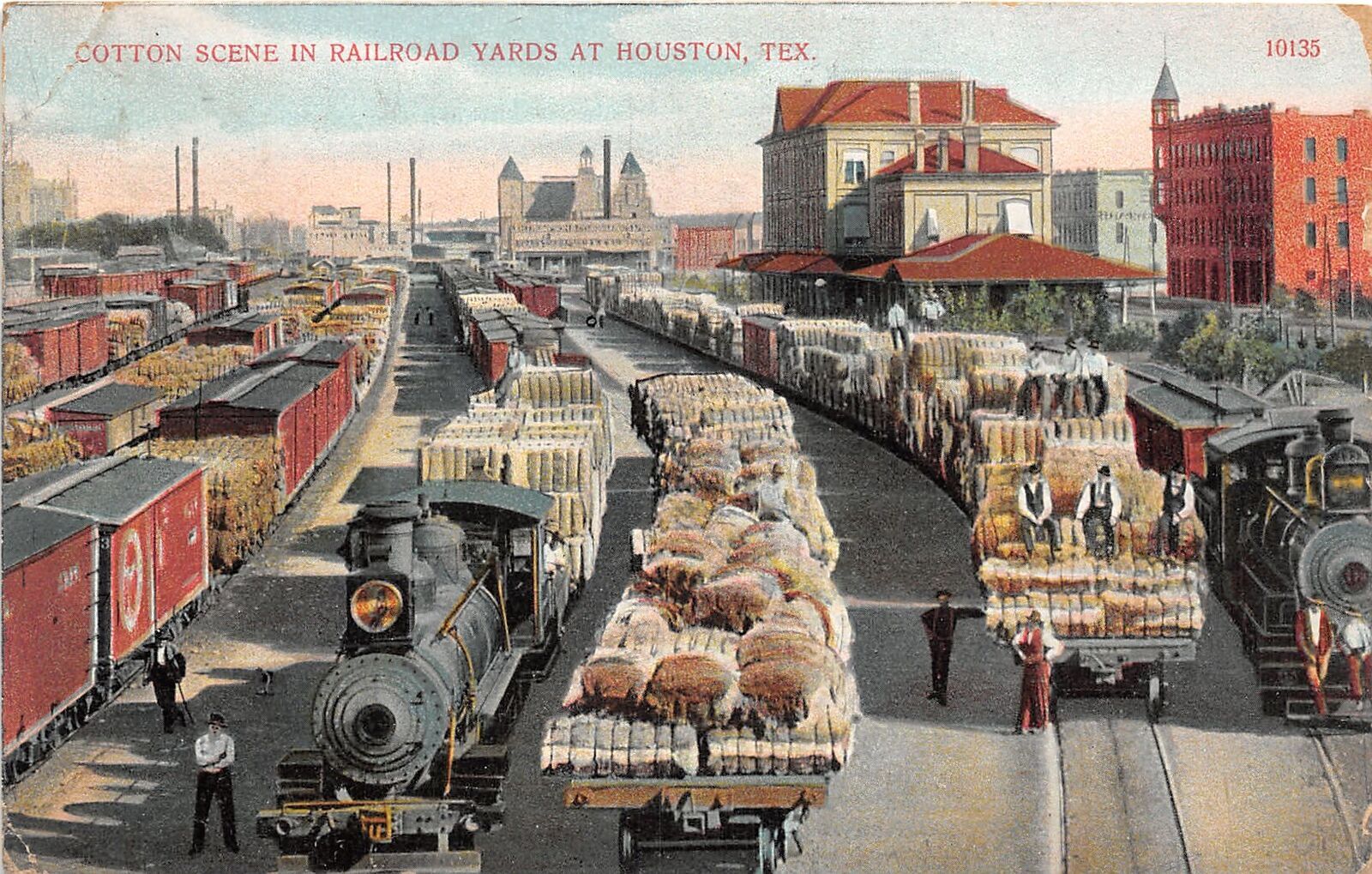 J38/ Houston Texas Postcard c1910 Cotton Scene Railroad Yard Train 102 ...