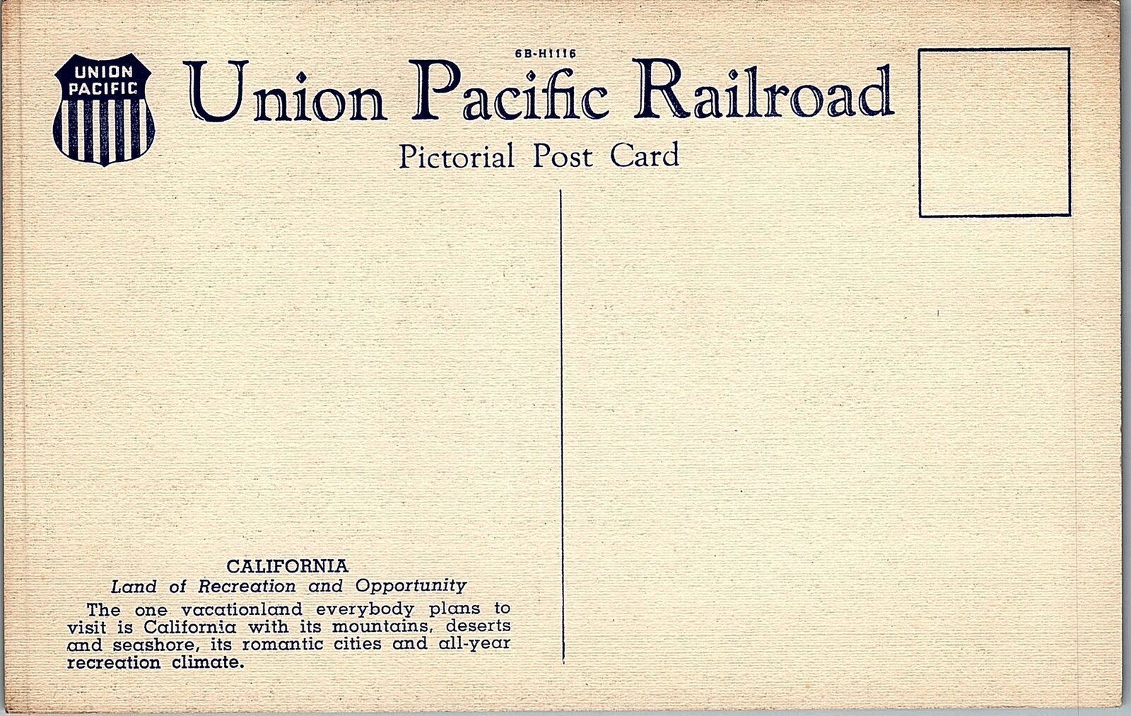 1940s Union Pacific Railroad California Pictorial Linen Postcard 38-192 ...