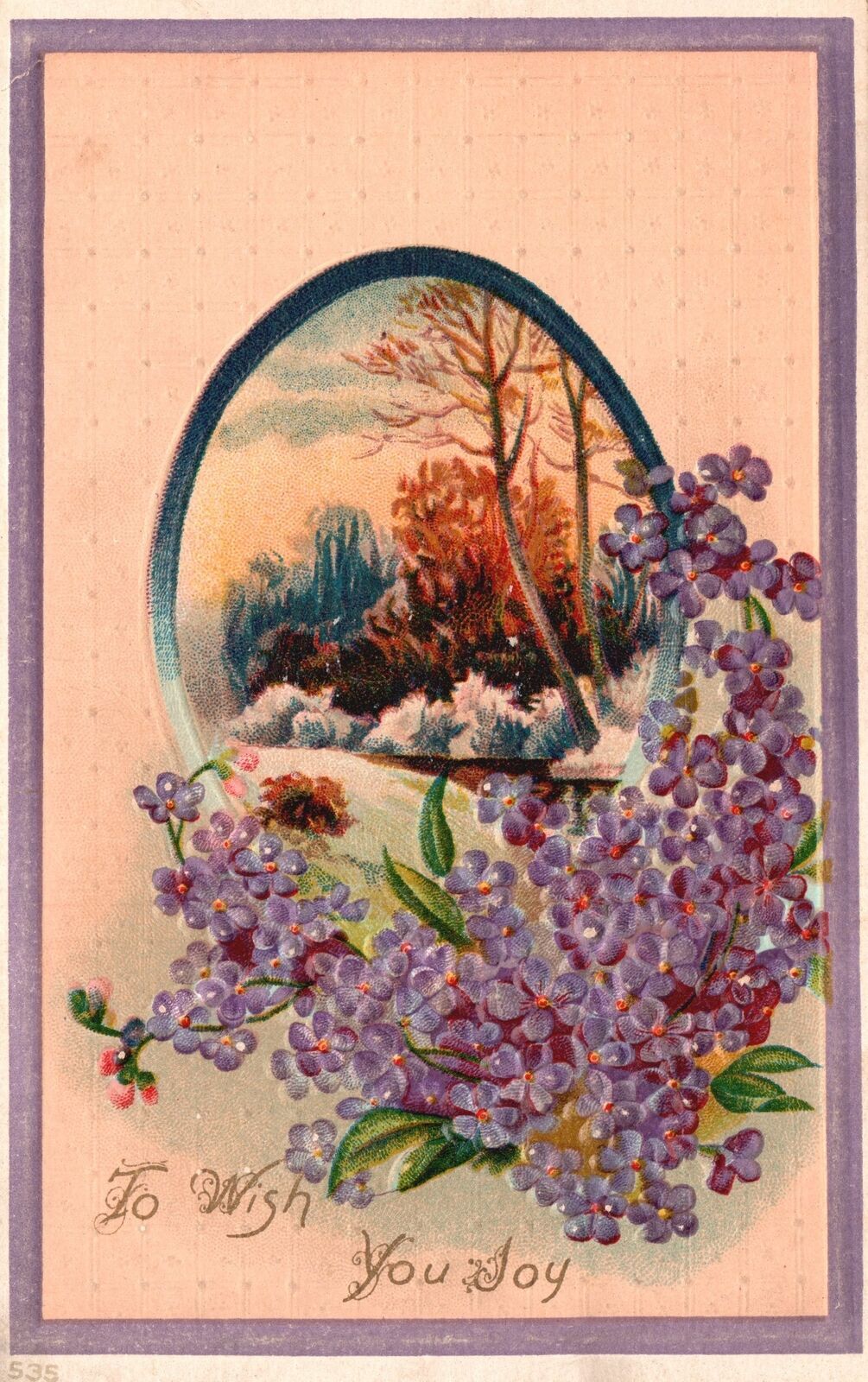 Vintage Postcard To Wish You Joy Forget Me Nots Landscape Snow Trees ...
