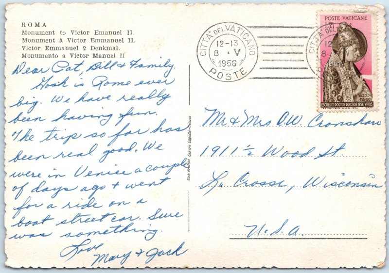 c1950s Rome, Italy Monument Victor Emanuel II Vatican City Stamp Large ...
