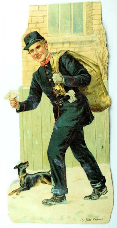 1880s-90s Big Die Cut The Jolly Postman Mailman Victorian Scrap 4 X 8 1 ...