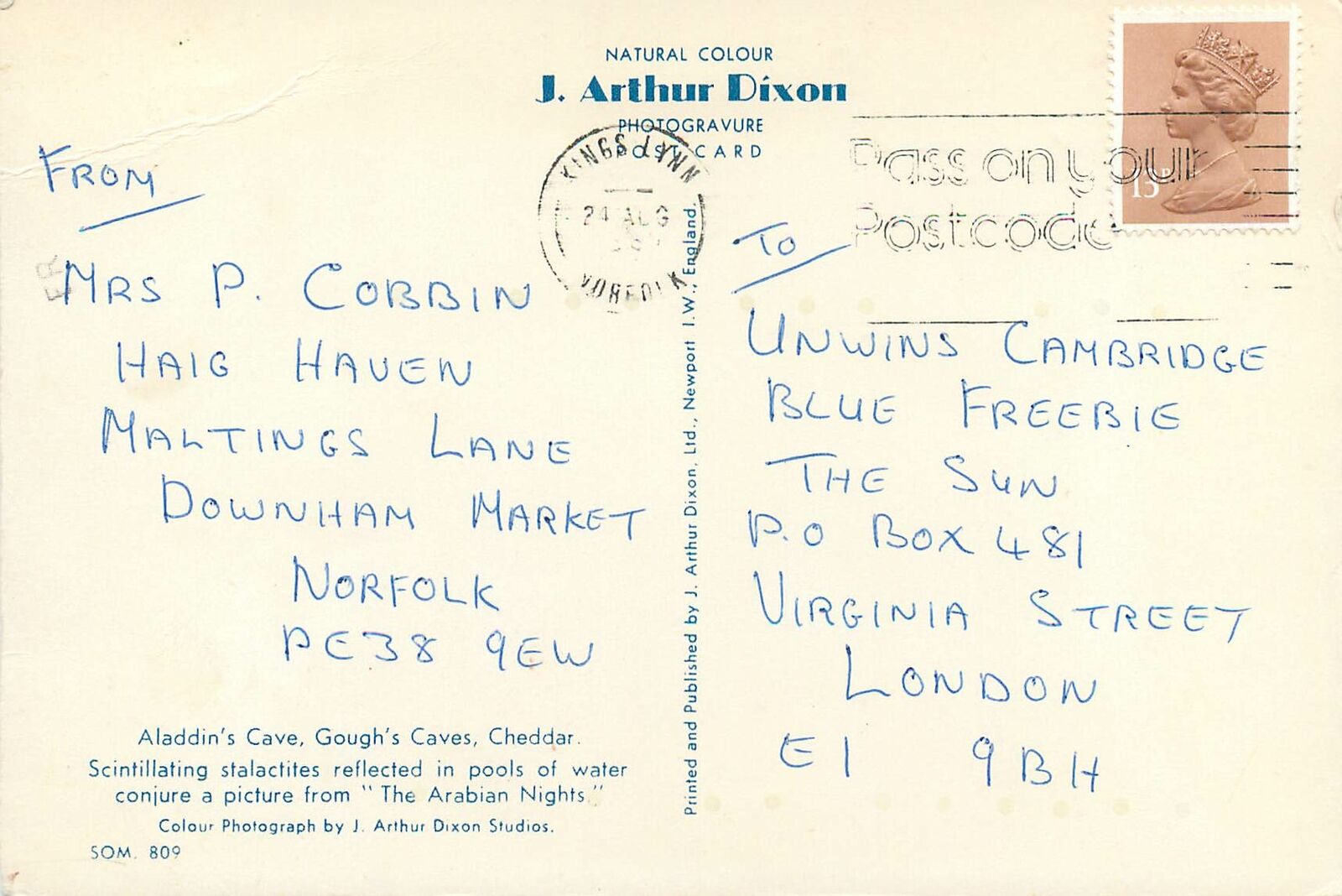 England Postcard Cheddar gorge Aladdin's Cave, Gough's Caves ...