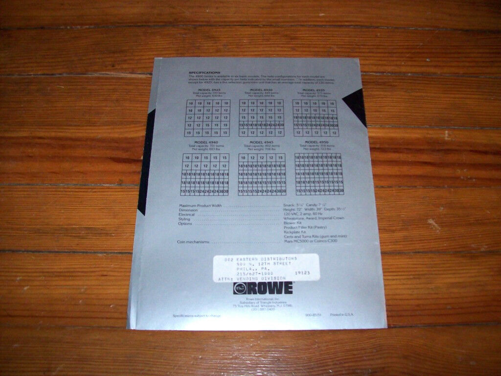 4900 Series Rowe Original Snack Candy Vending Machine Sales Flyer ...