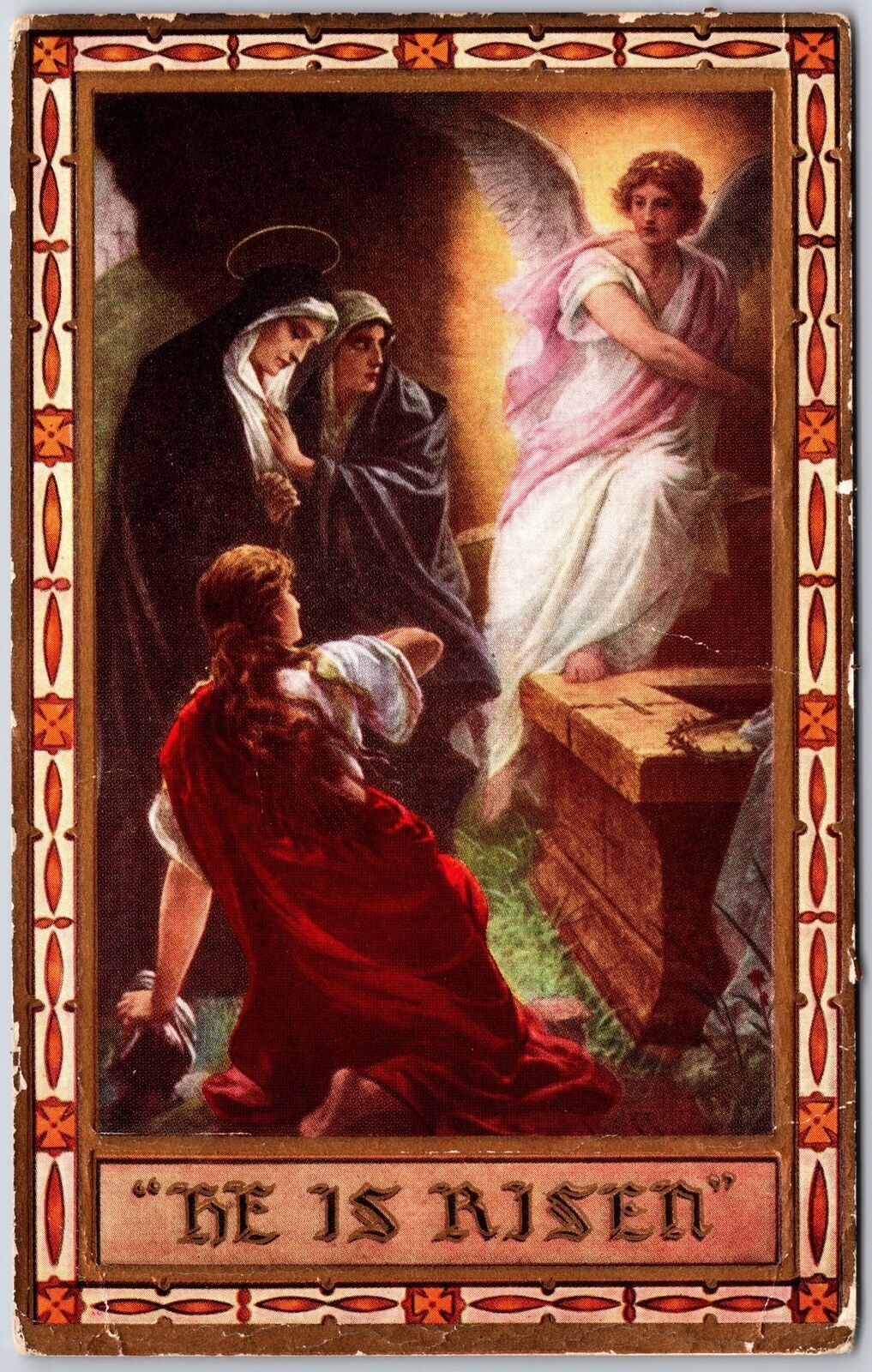 He Is Risen Angels Religious Portrait Bordered Easter Greetings Card ...