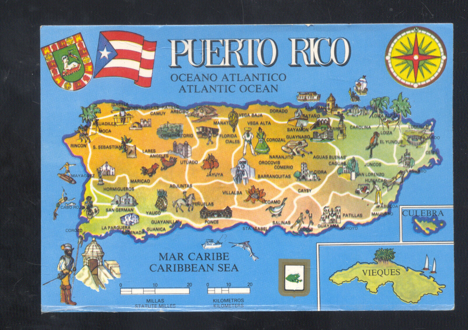 Puerto Rico Flag Island MAP Advertising Postcard | Latin & South ...