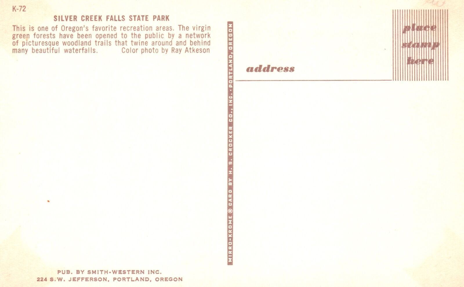 Vintage Postcard Silver Creek Falls Waterfalls State Park Portland ...