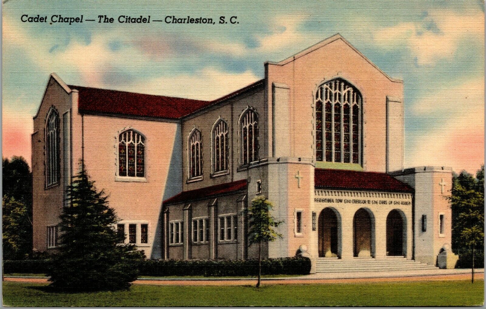 Vtg Charleston South Carolina SC Cadet Chapel The Citadel 1940s Linen ...