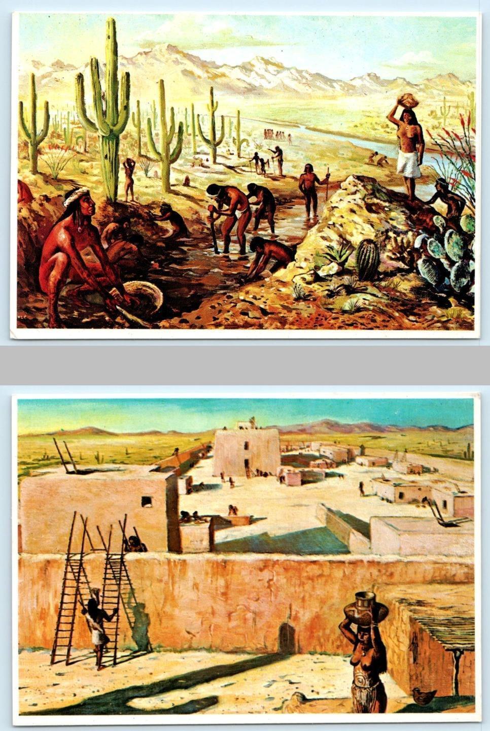 2 Postcards HOHOKAM INDIANS Native American - Arizona PAUL COZE Artist ...