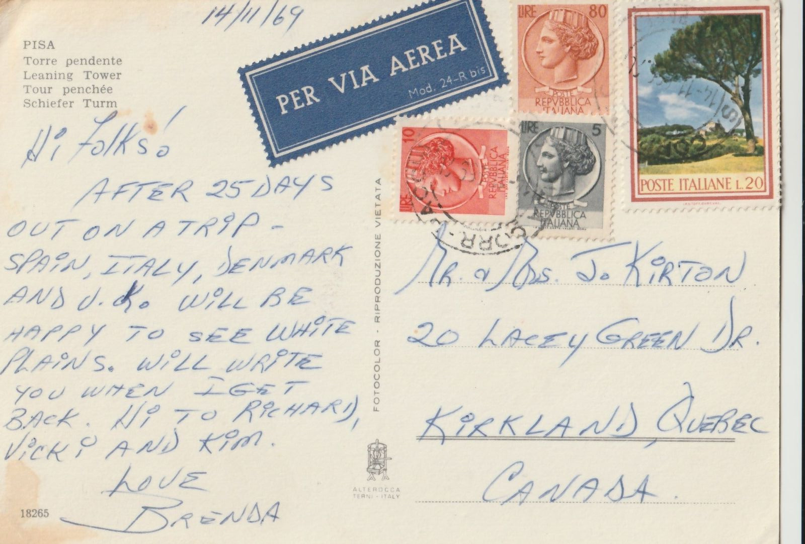 Vintage Postcard Leaning Tower of Pisa Italy Posted in 1969 With 4 ...