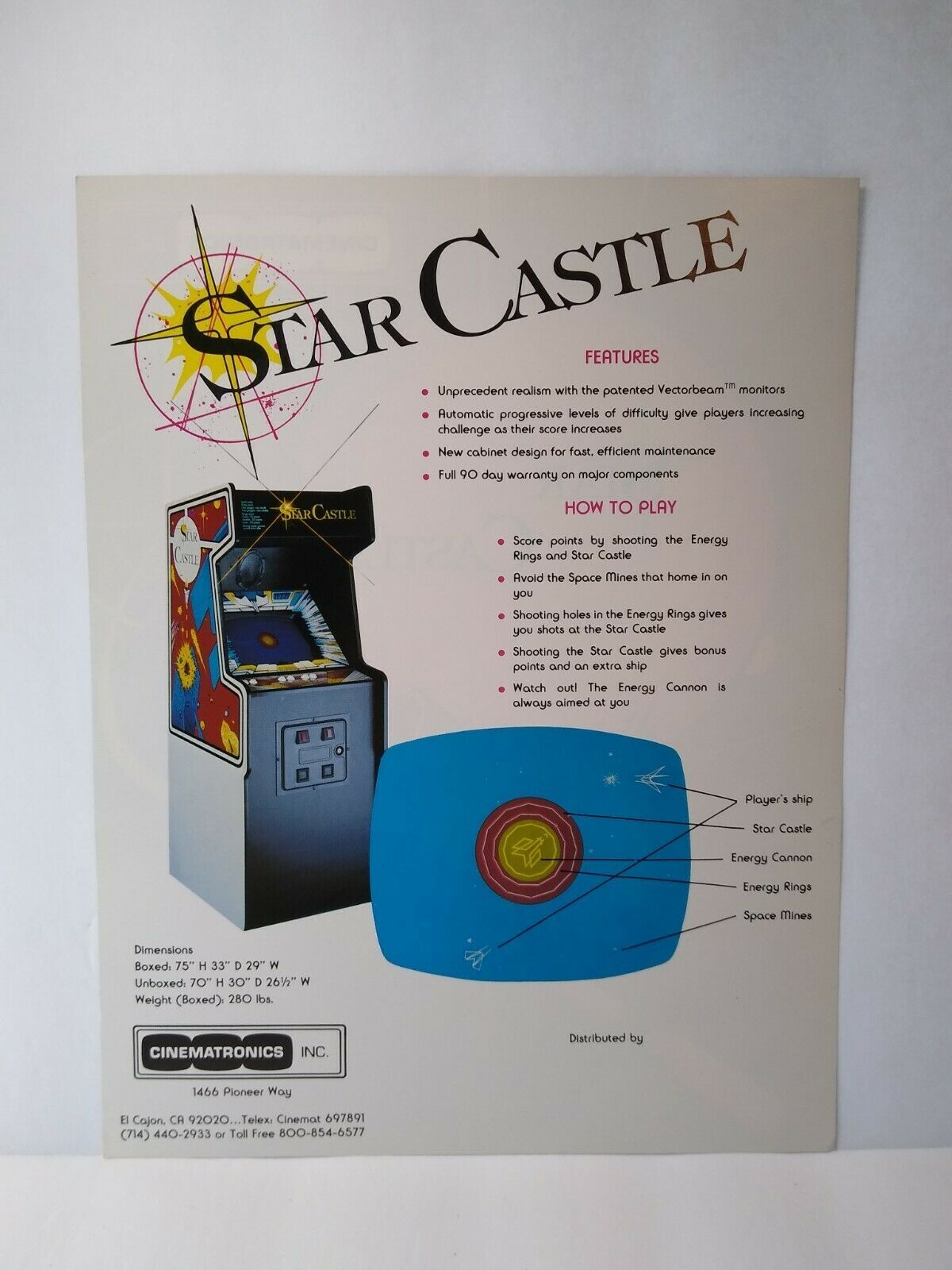 Star Castle Arcade Flyer Vintage 1980 Original Video Game Art Promo 8.5 ...