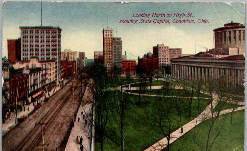 Columbus, Ohio - North on High Street, showing State Capital -1910 ...