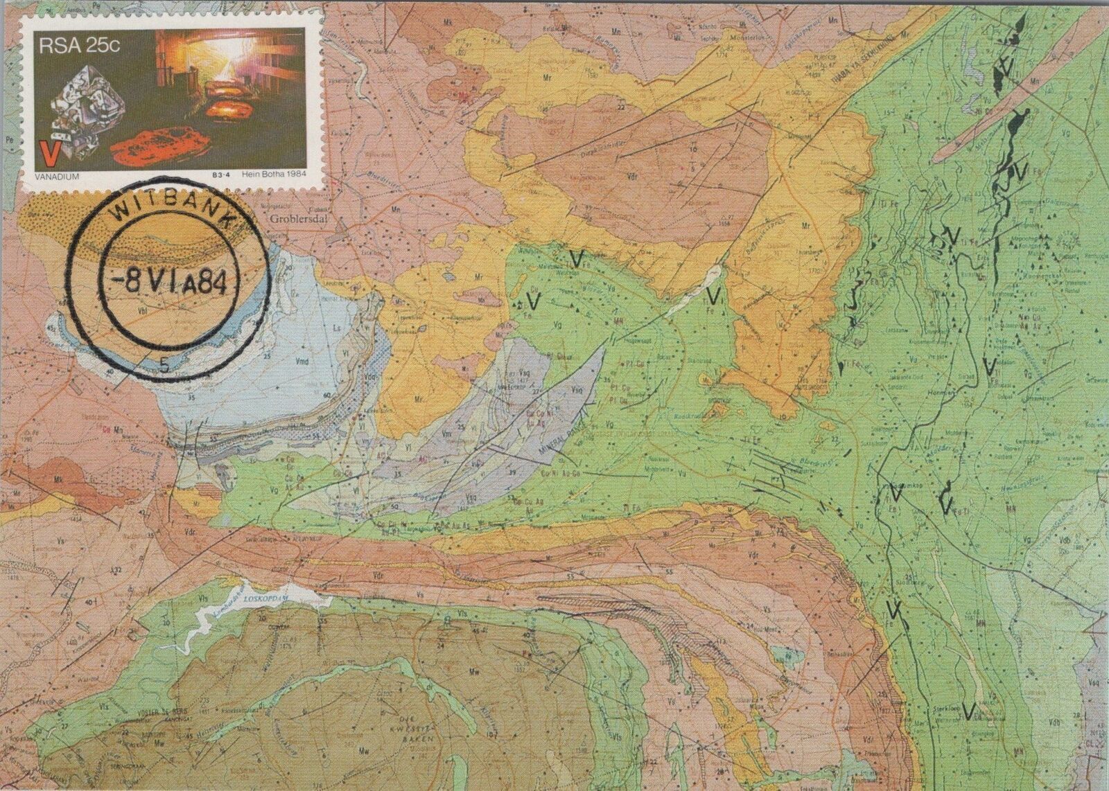 South Africa Map Postcard - RSA Stamp, Witbank 1984 - RR15796 | Africa ...