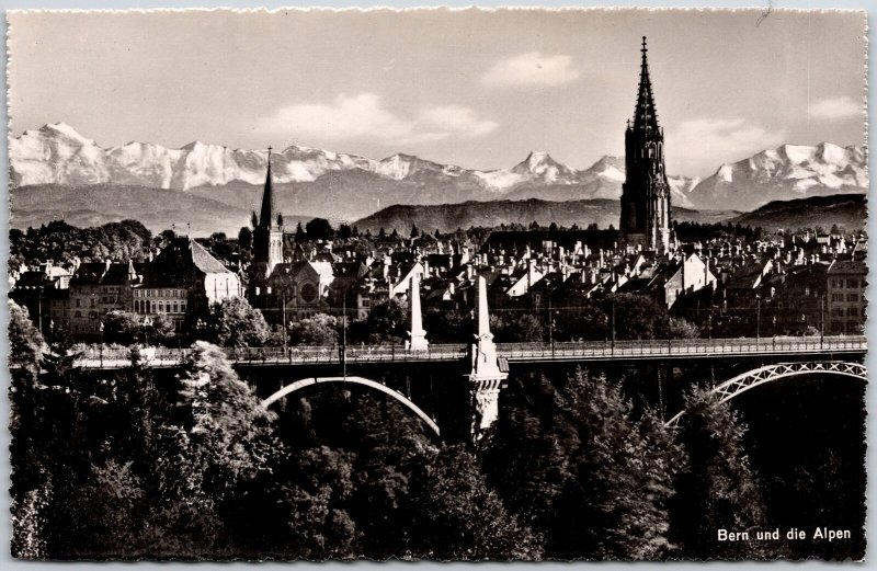 Bern Und Die Alpen Switzerland Mountain Range Buildings Real Photo RPPC ...