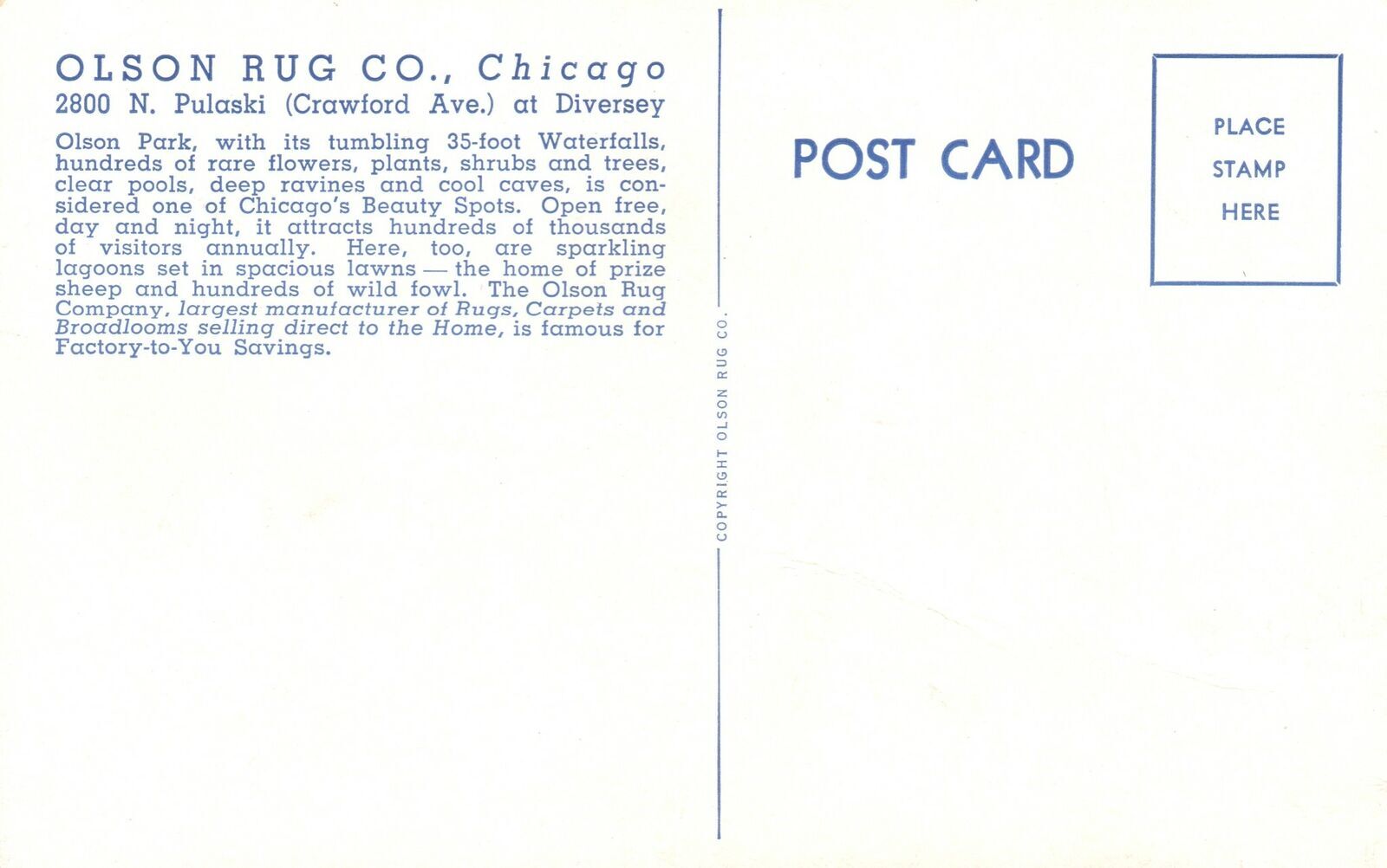 Vintage Postcard 1910's Waterfalls Rock Garden Olson Rug Factory Park ...