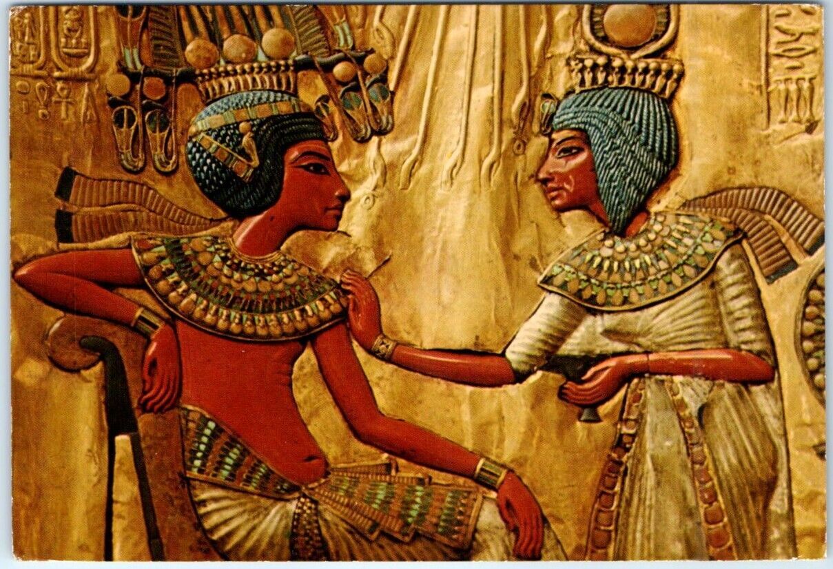 Postcard - Scene on the back of King Tut Anh Amen's Throne - Cairo ...