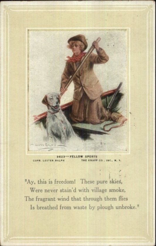 Lester Ralph Beautiful Woman Rowing Boat - Dog FELLOW SPORTS & Poem PC ...