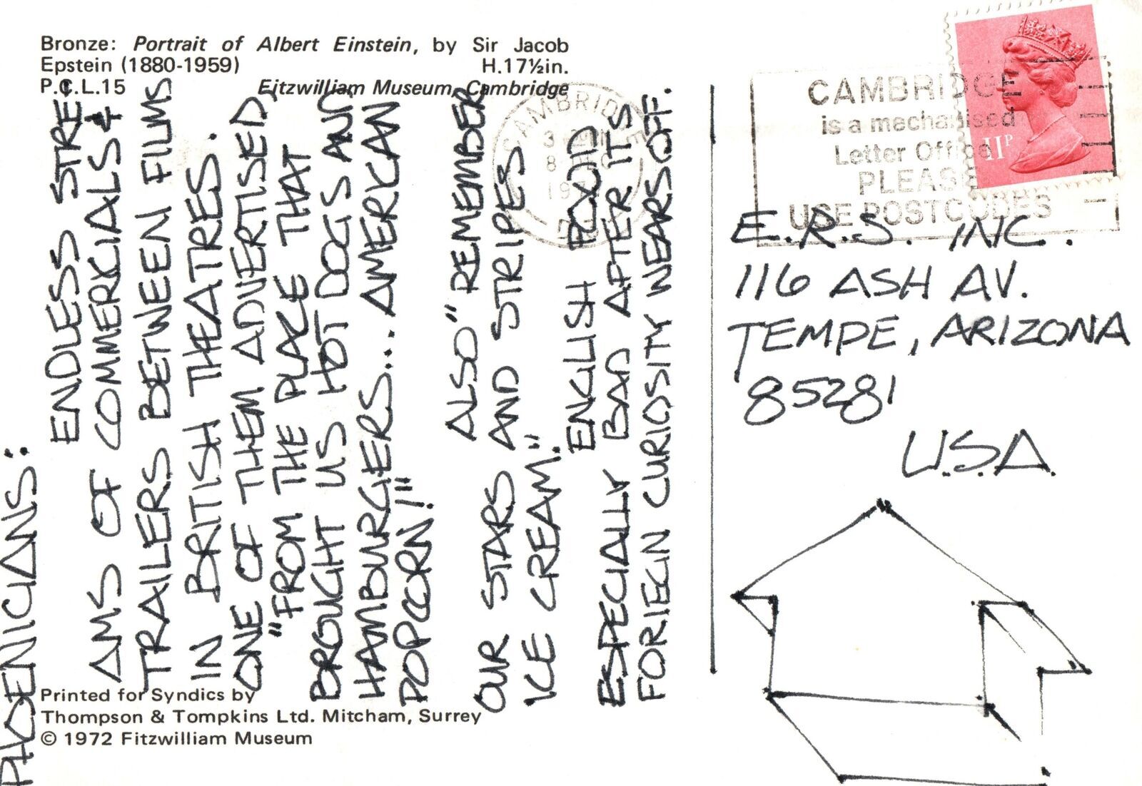 Vintage Continental Size Postcard Portrait of Albert Einstein by SIR J ...