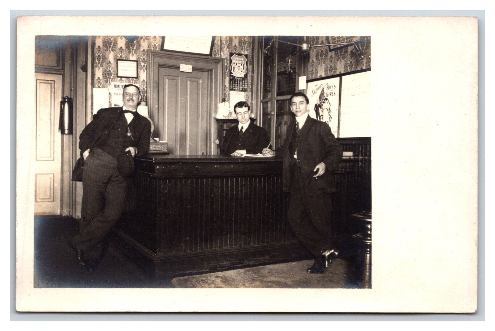 RPPC Men At Hotel Lobby Counter Union Pacific Calendar UNP 1910 ...
