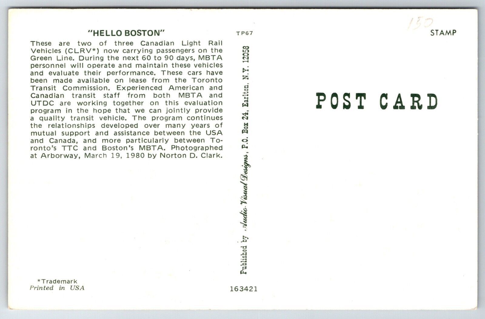 Canadian Light Rail Vehicles CLRV Green Line MBTA Boston UNP Chrome ...