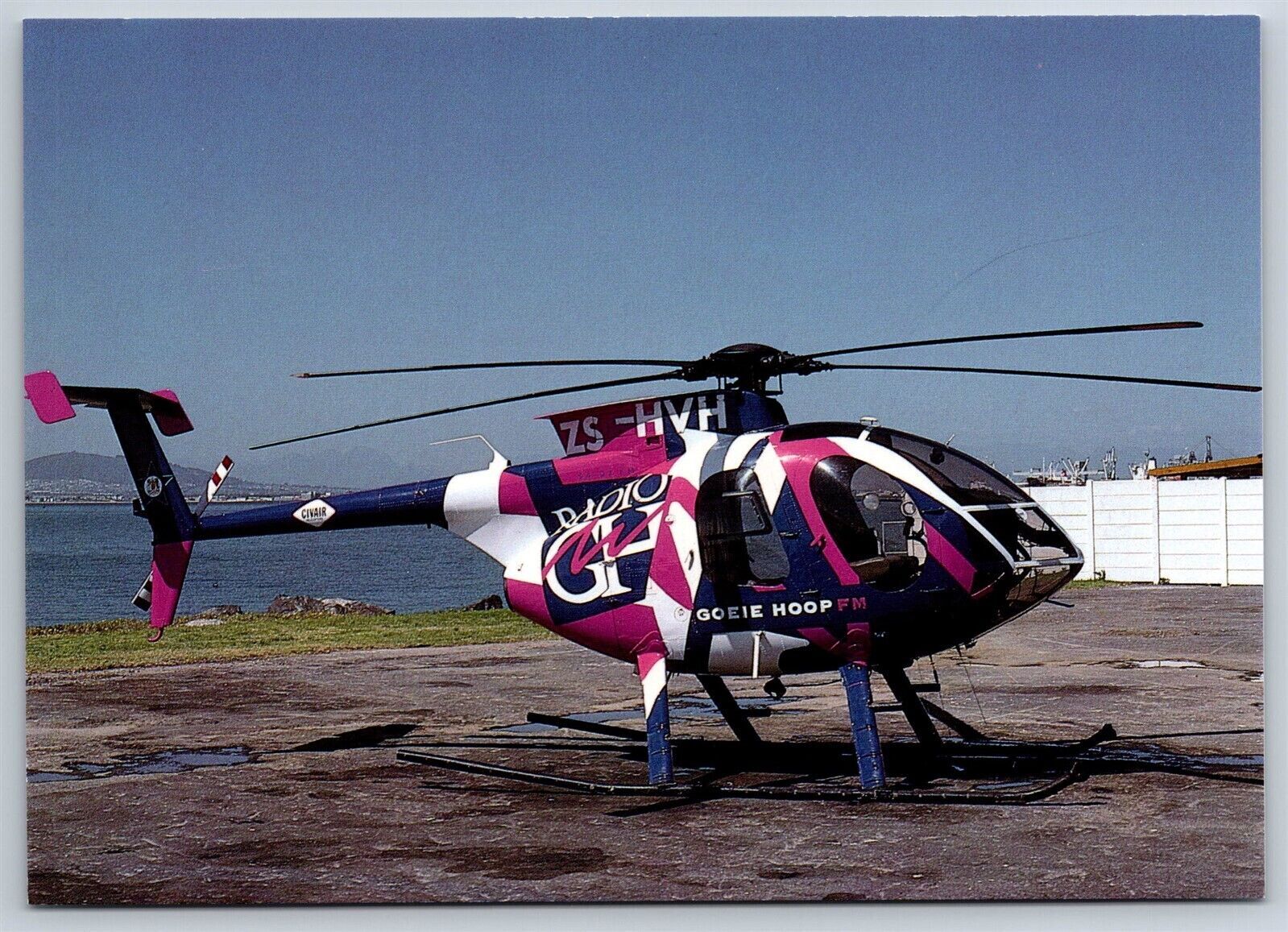Aviation Postcard Civair Helicopters Radio Go Eie Hoop FM Hughes 369E ...