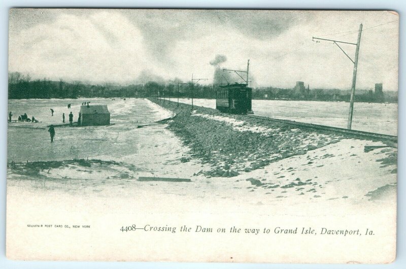 1900s Davenport Iowa Electric Tram Trolley Dam Photo Ice Fishing ...