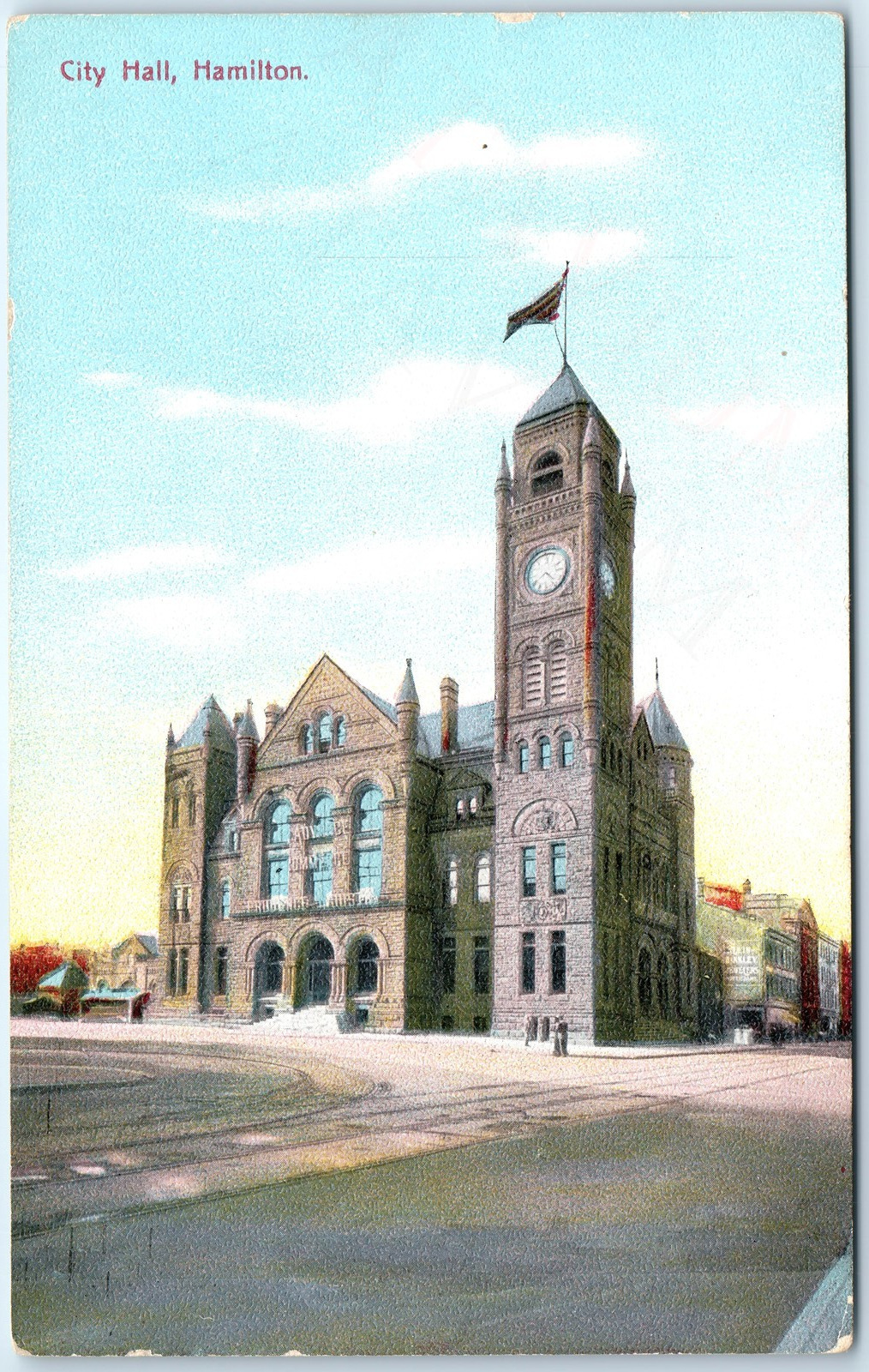 c1910s Hamilton, Canada City Hall Clock Tower Flag Gothic Architecture ...