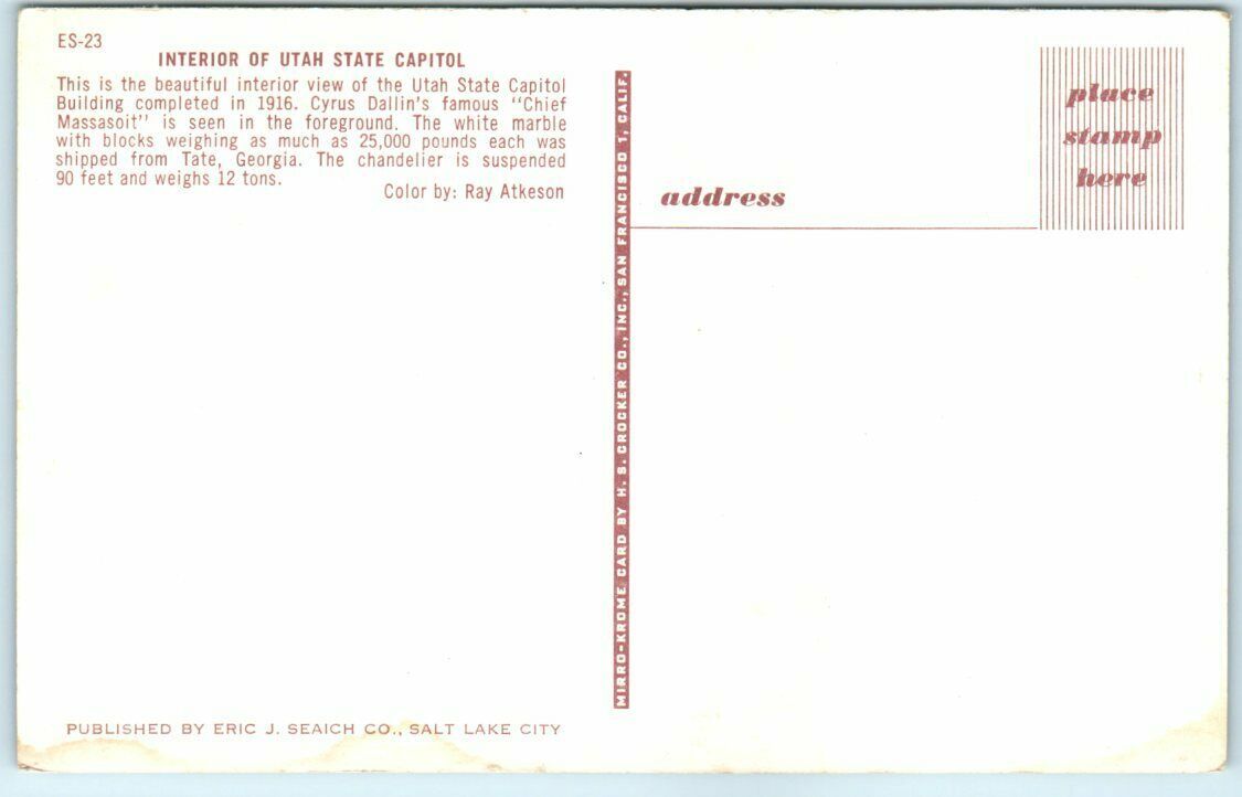 Postcard - Interior of Utah State Capitol - Salt Lake City, Utah ...