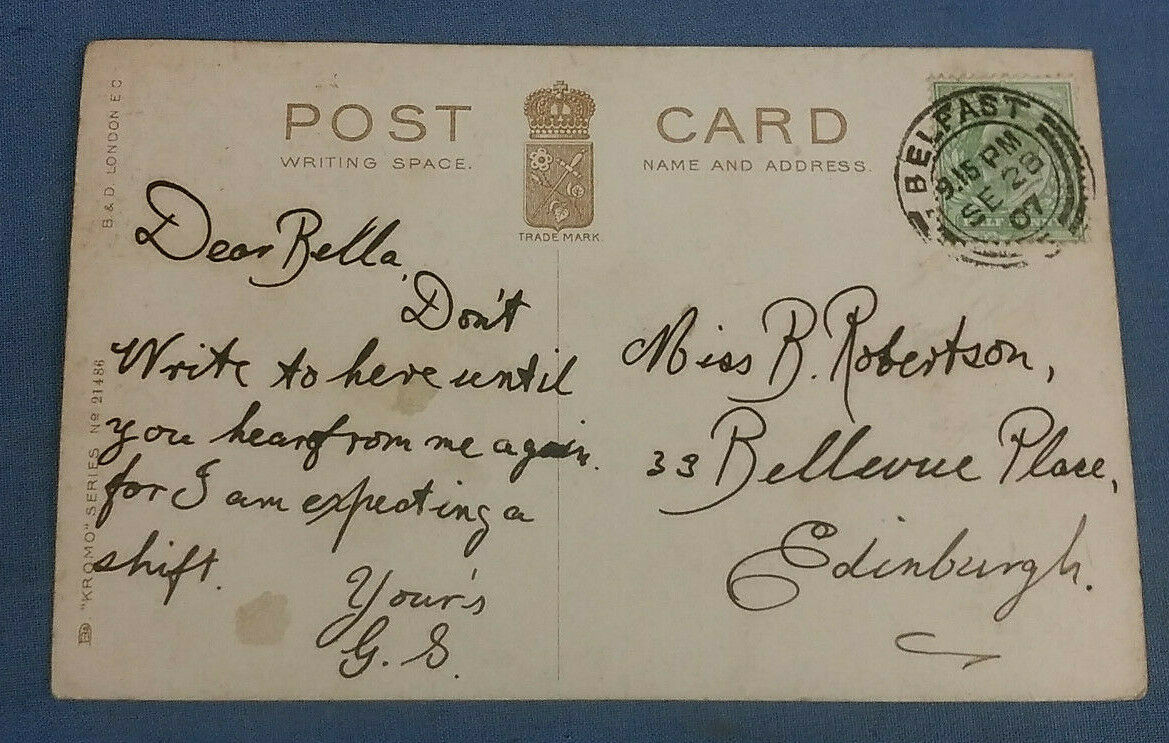Vintage Postcard Belfast Castle Antrim Postmarked 1907 H1F | Europe ...