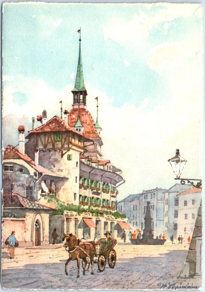 Postcard - Scene in Bern with the prison tower - Bern, Switzerland ...