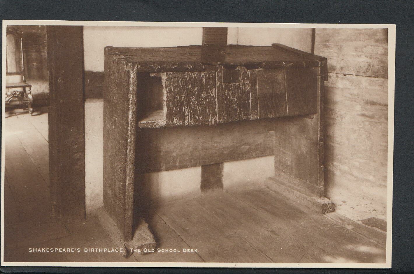 Warwickshire Postcard - Shakespeare's Birthplace, The Old School Desk ...