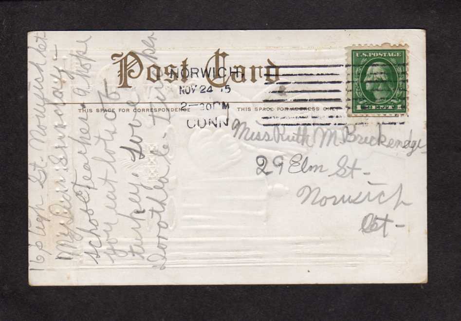 Thanksgiving Greetings Turkey Little Girl Ringing Bell Stool Postcard ...