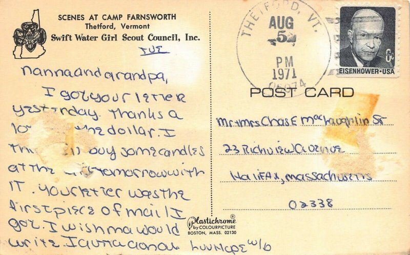 Thetford Vt~Camp Farnsworth~Swift Water Girl Scout Council-1971 ...